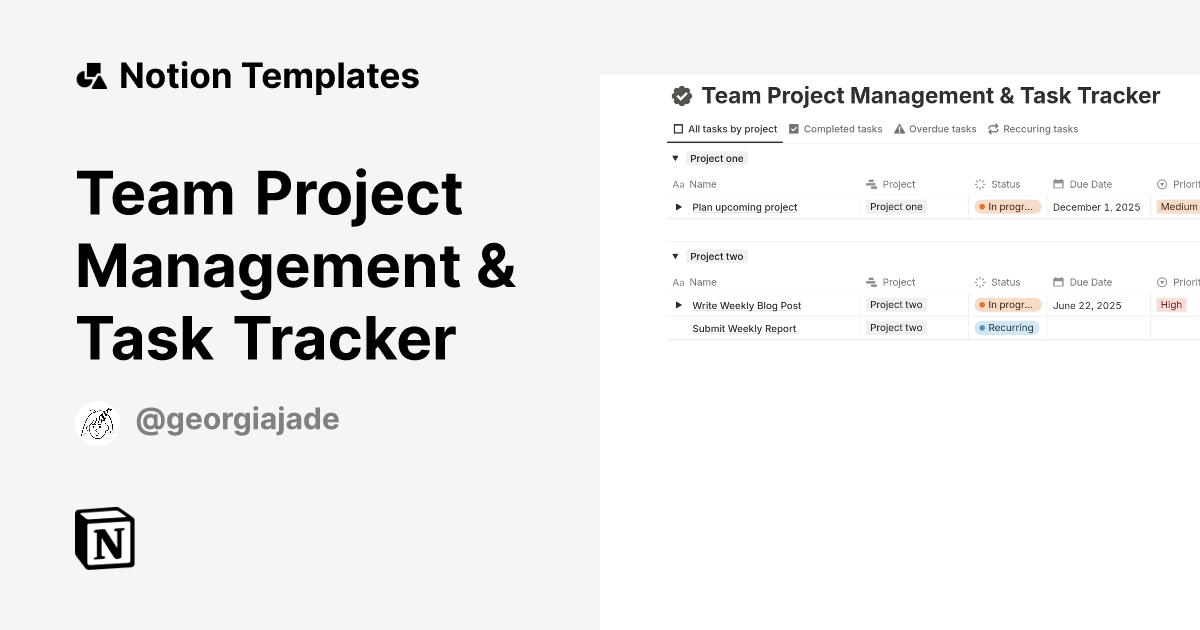 Team Project Management & Task Tracker Template | Notion Marketplace