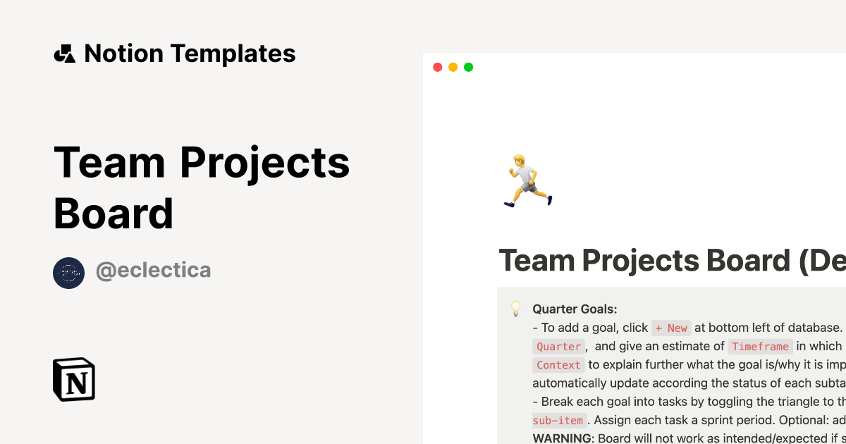 Team Projects Board Template by Eclectica | Notion Marketplace