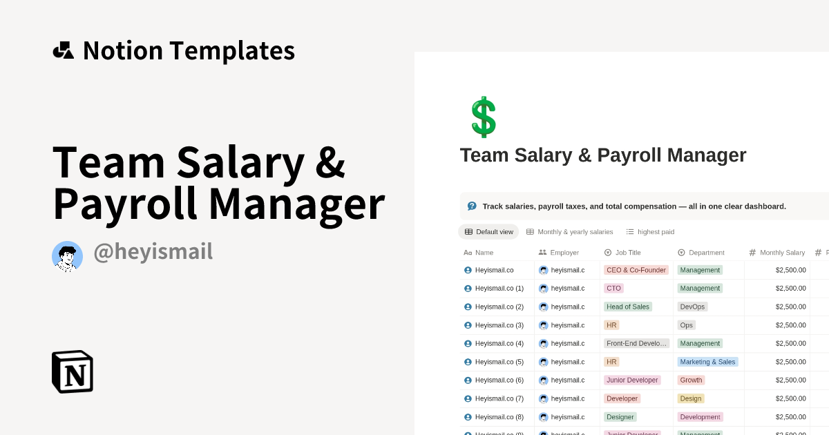 Team Salary & Payroll Manager Template | Notion Marketplace