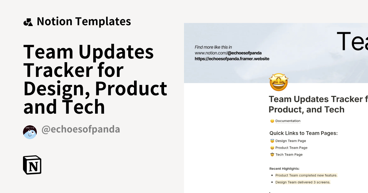Team Updates Tracker for Design, Product and Tech Template | Notion ...