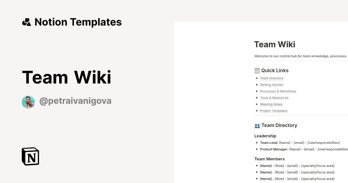 Team Wiki Template by Petra Ivanigova | Notion Marketplace