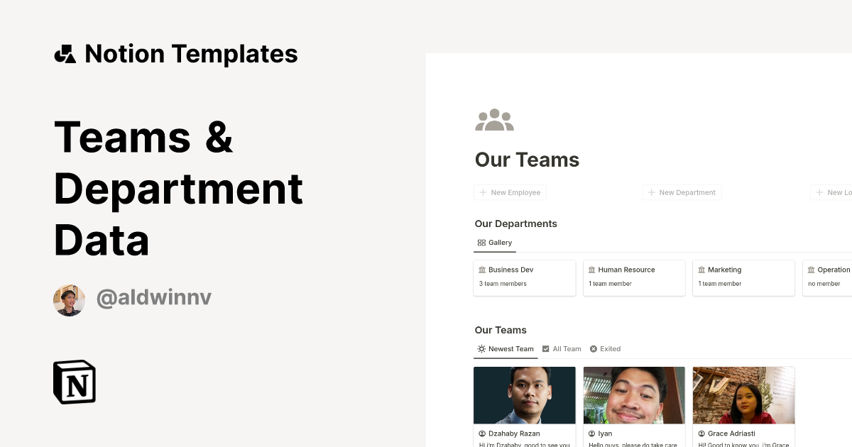 Teams & Department Data Template by Aldwin Nou | Notion Marketplace