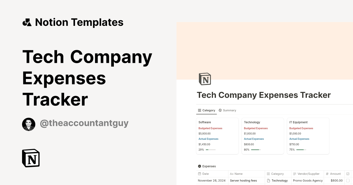 Tech Company Expenses Tracker Template by theaccountantguy | FinanceGuy ...