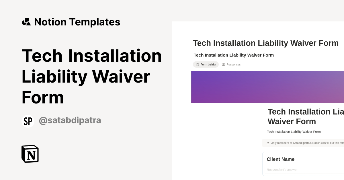 Tech Installation Liability Waiver Form Template by Satabdi Patra ...