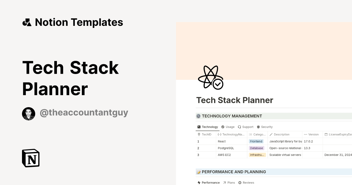 Tech Stack Planner Template | Notion Marketplace