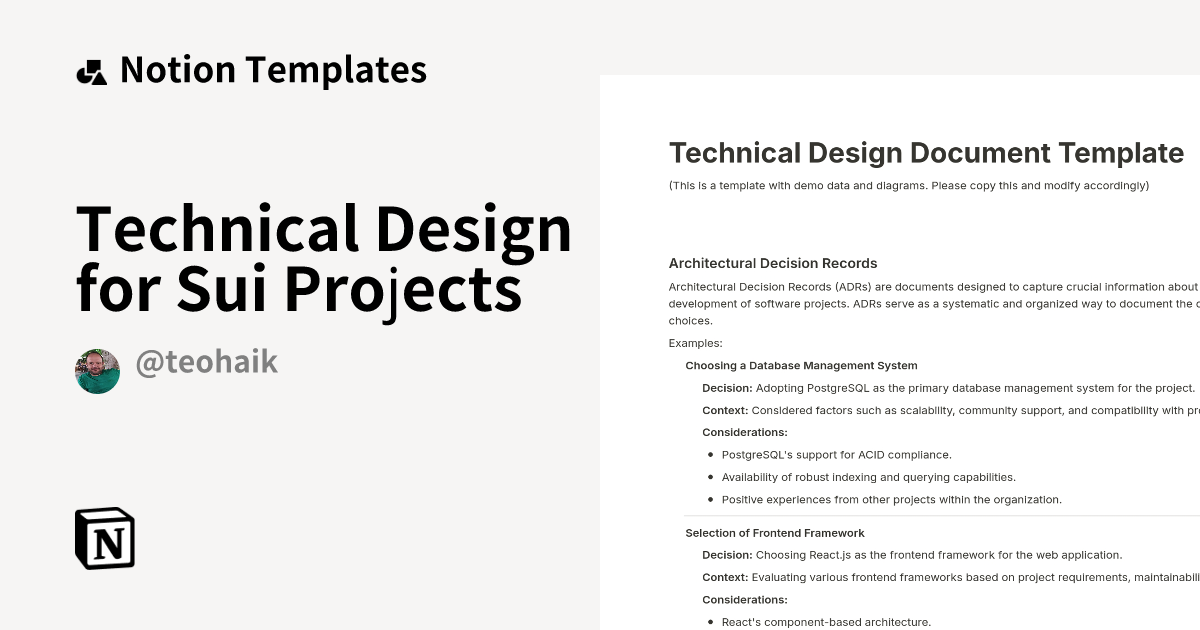 Technical Design for Sui Projects Template | Notion Marketplace