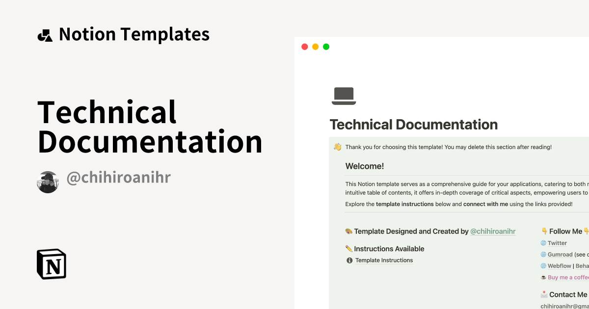 Technical Documentation Template by chihiroanihr | Notion Marketplace