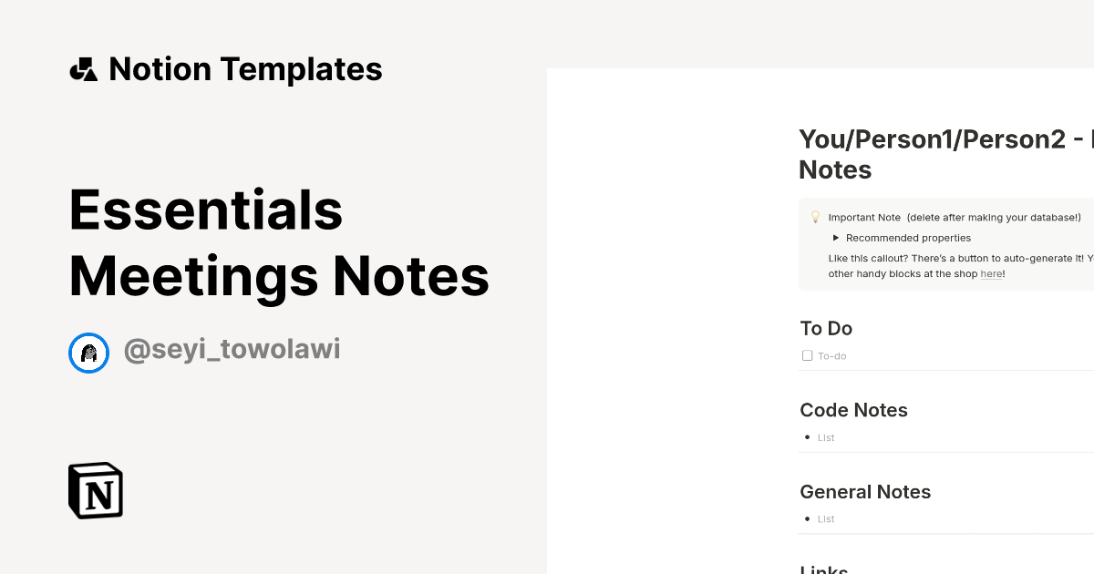 Essentials Meetings Notes Template | Notion Marketplace