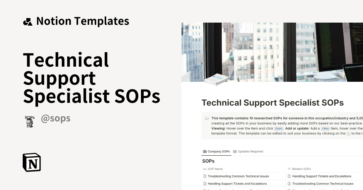Technical Support Specialist SOPs Template | Notion Marketplace