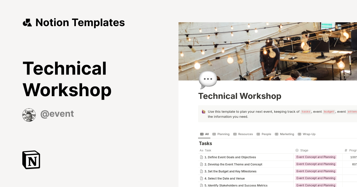 Technical Workshop Template by Event Planning Checklist | Notion Marketplace
