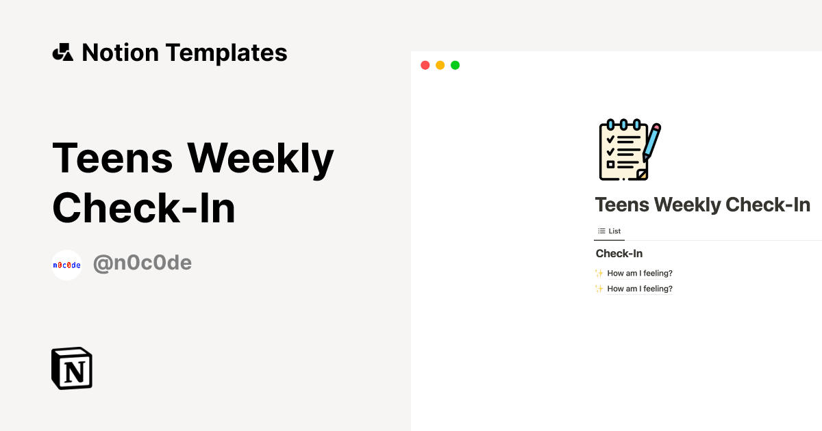 Teens Weekly Check-In Template | Notion Marketplace