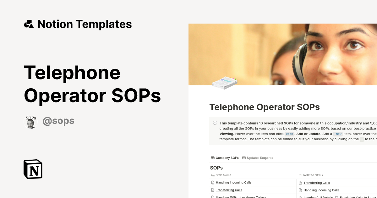 Telephone Operator SOPs Template | Notion Marketplace