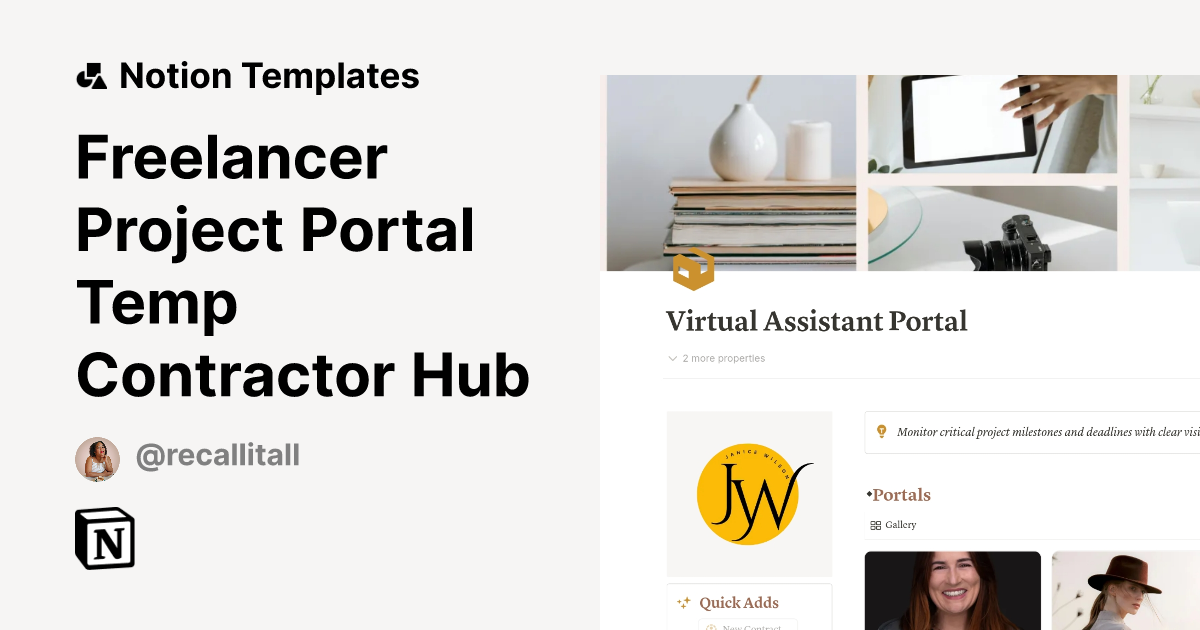Freelancer Project Portal Temp Contractor Hub Template | Notion Marketplace