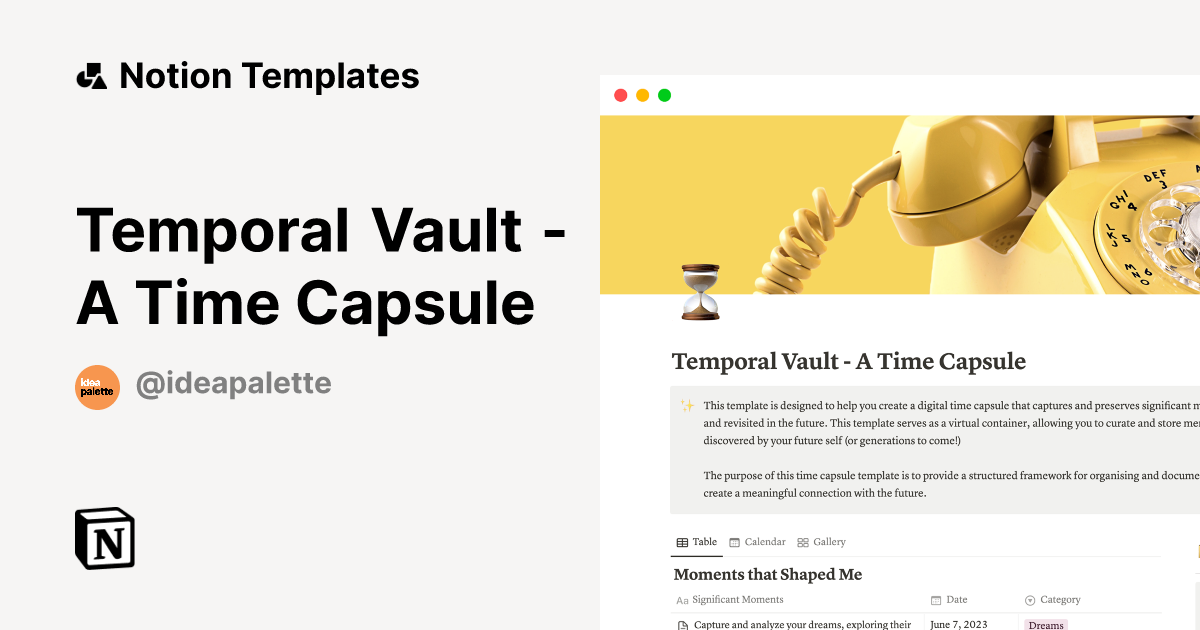 Temporal Vault - A Time Capsule Template | Notion Marketplace