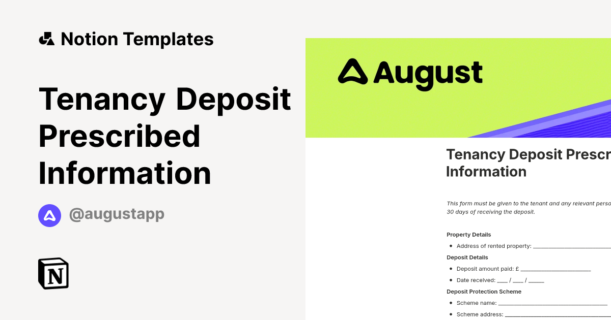 Tenancy Deposit Prescribed Information Template by August - For Self ...