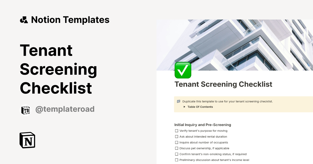 Tenant Screening Checklist Template by Template Road | Notion Marketplace