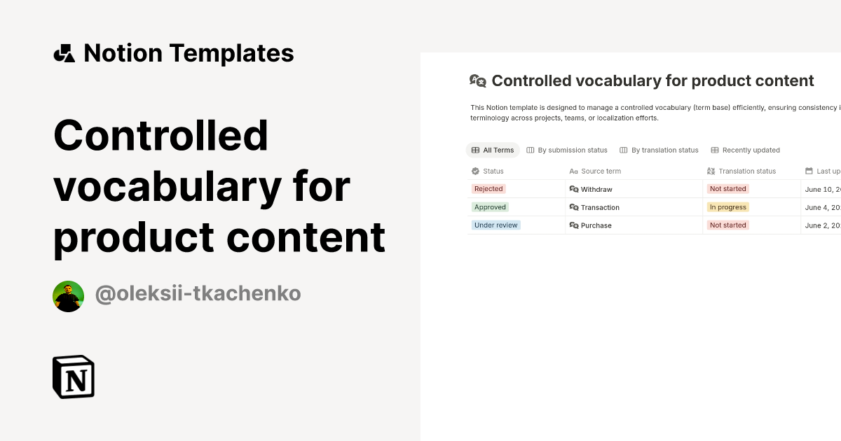 Controlled vocabulary for product content Template | Notion Marketplace