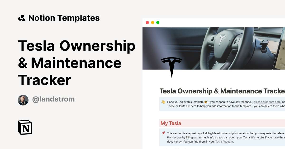 Tesla Ownership & Maintenance Tracker Template | Notion Marketplace