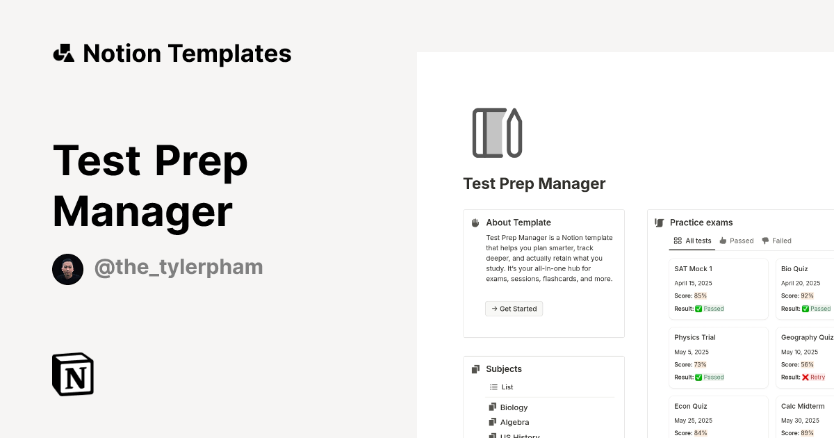 Test Prep Manager Template | Notion Marketplace