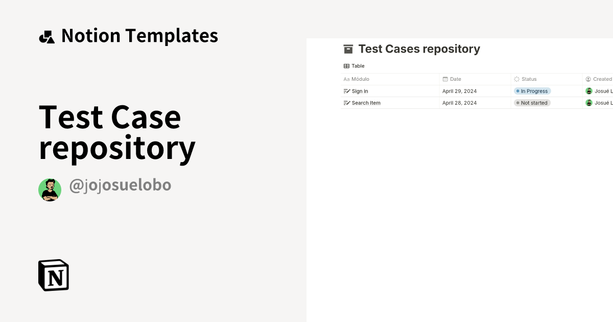 Test Case repository Template | Notion Marketplace