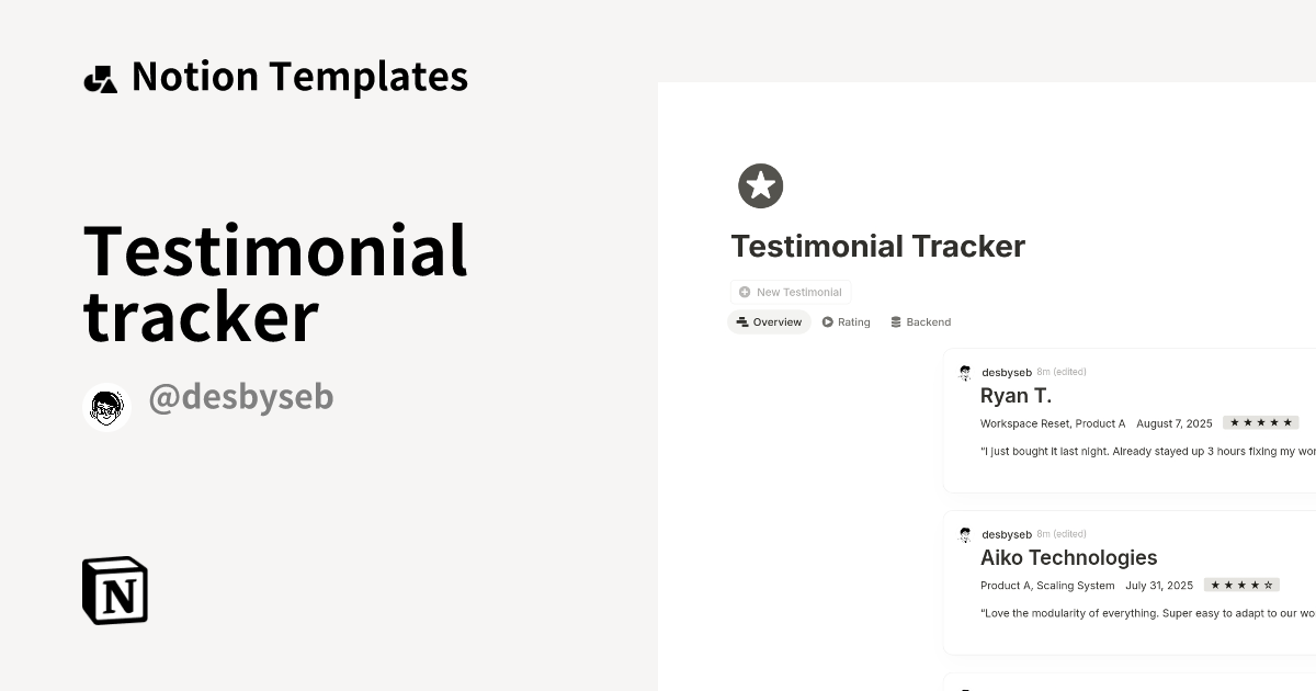 Testimonial Tracker Template Notion Marketplace
