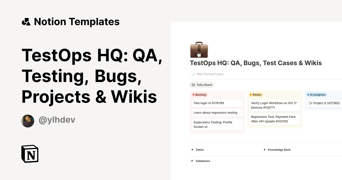 Testops Hq Qa Testing Bugs Projects And Wikis Template By Ylhdev 3399