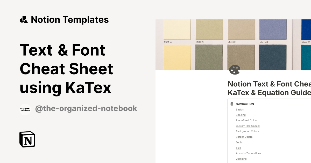 Text And Font Cheat Sheet Using Katex Template Notion Marketplace 8241