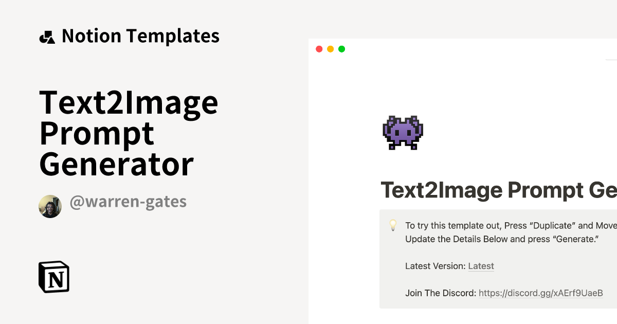 Text2Image Prompt Generator Template | Notion Marketplace
