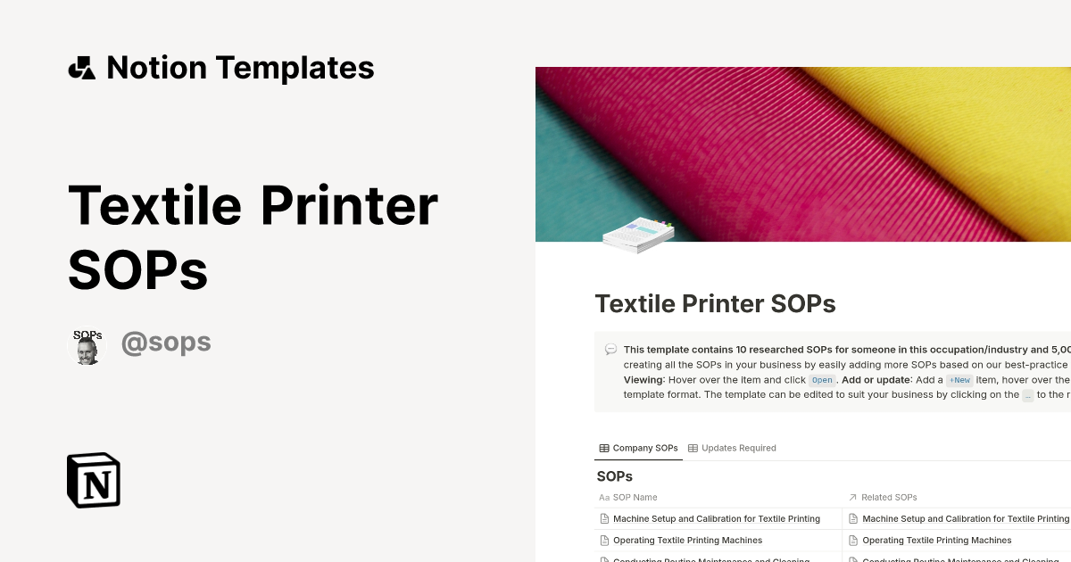 Textile Printer SOPs Template by SOPs | Notion Marketplace