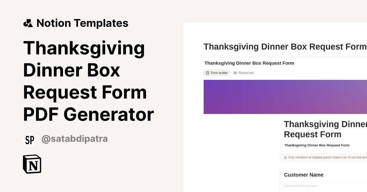 Thanksgiving Dinner Box Request Form PDF Generator Template | Notion ...