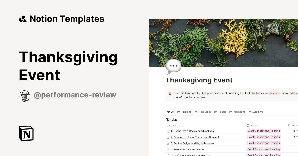 Thanksgiving Event Template by Event Planning Checklist | Notion ...