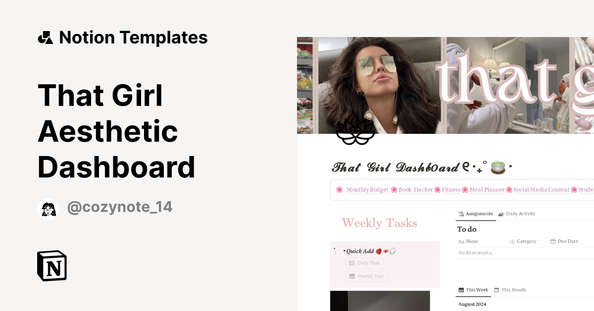 That Girl Aesthetic Dashboard Template | Notion Marketplace