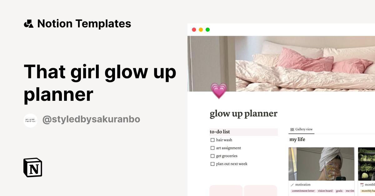 That girl glow up planner Template | Notion Marketplace