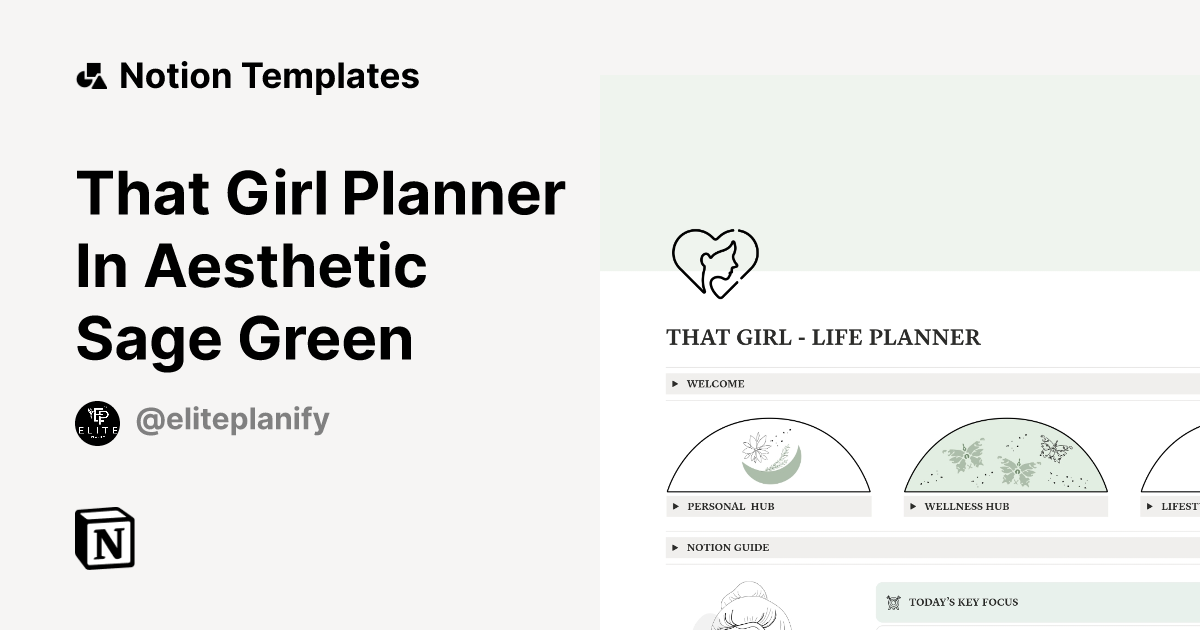 That Girl Planner In Aesthetic Sage Green Template by Elite Planify ...