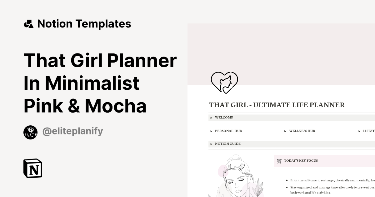 That Girl Planner In Minimalist Pink & Mocha Template by Elite Planify | Notion Marketplace