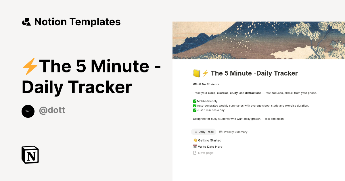 ⚡️The 5 Minute - Daily Tracker Template | Notion Marketplace