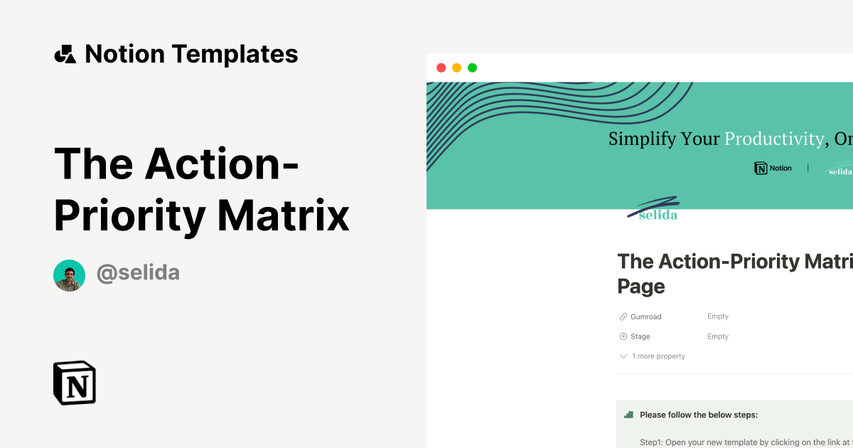 The Action-Priority Matrix Template by Selida | Notion Marketplace