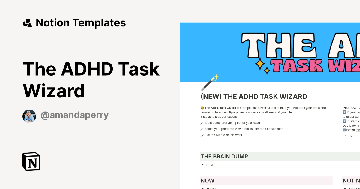 The ADHD Task Wizard Template by Amanda Perry | Notion Marketplace