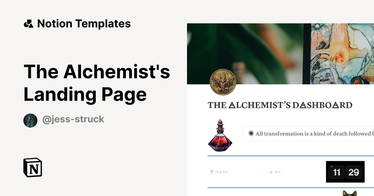 The Alchemist's Landing Page Template | Notion Marketplace