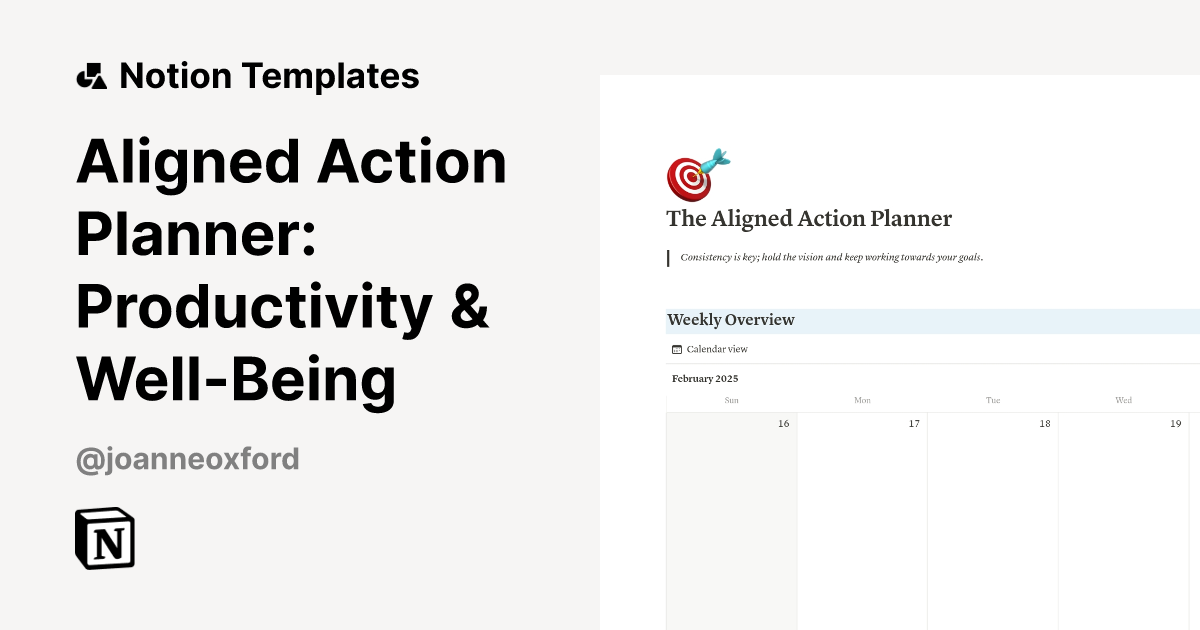 Aligned Action Planner: Productivity & Well-Being Template by Joanne ...