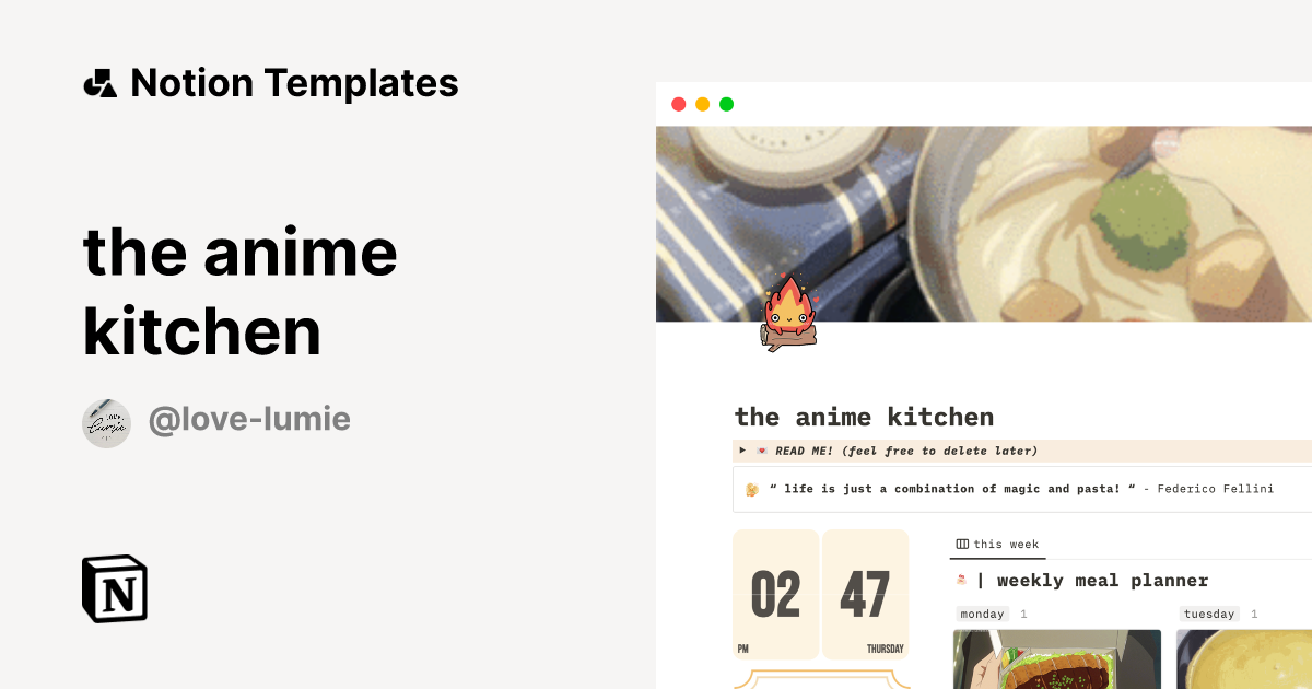 the anime kitchen Template by lumière | Notion Marketplace