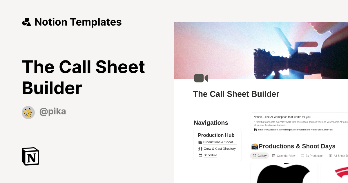 The Call Sheet Builder Template by Pika | Notion Marketplace