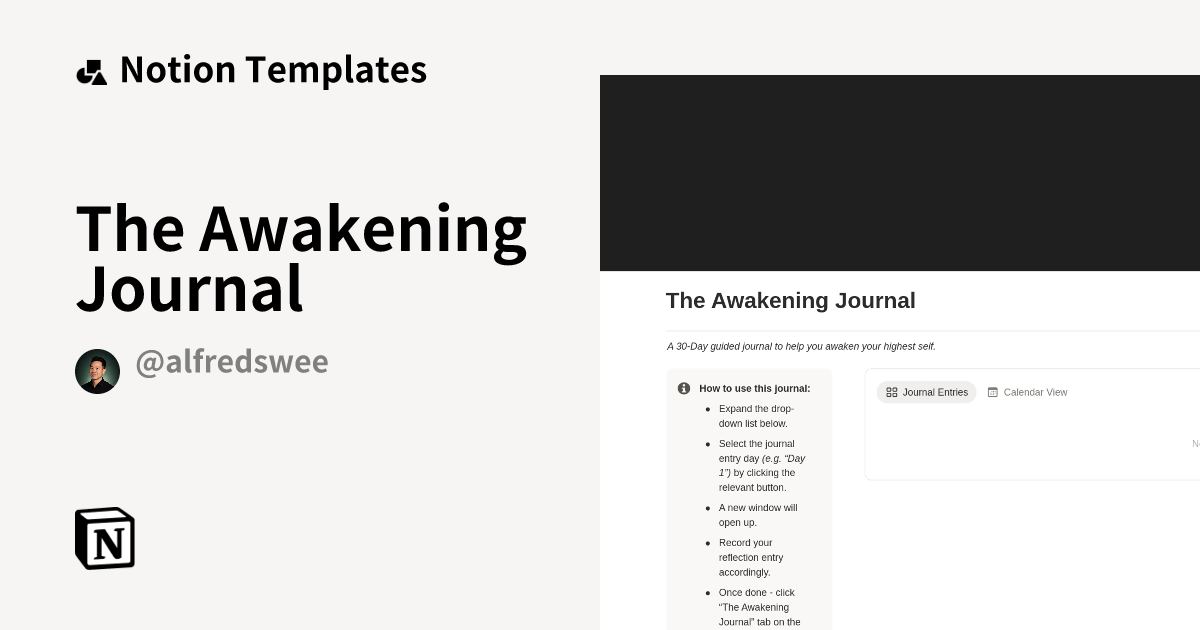 The Awakening Journal Template by Alfred Swee | Self-Actualisation ...