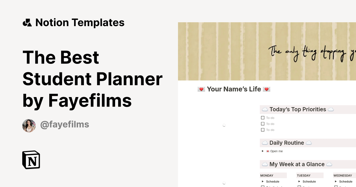 The Best Student Planner by Fayefilms Template | Notion Marketplace