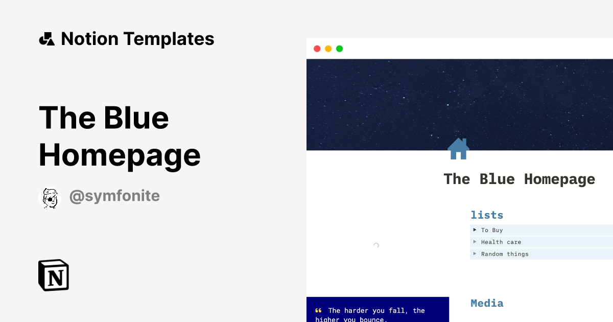 The Blue Homepage Template by Symfonite | Notion Marketplace