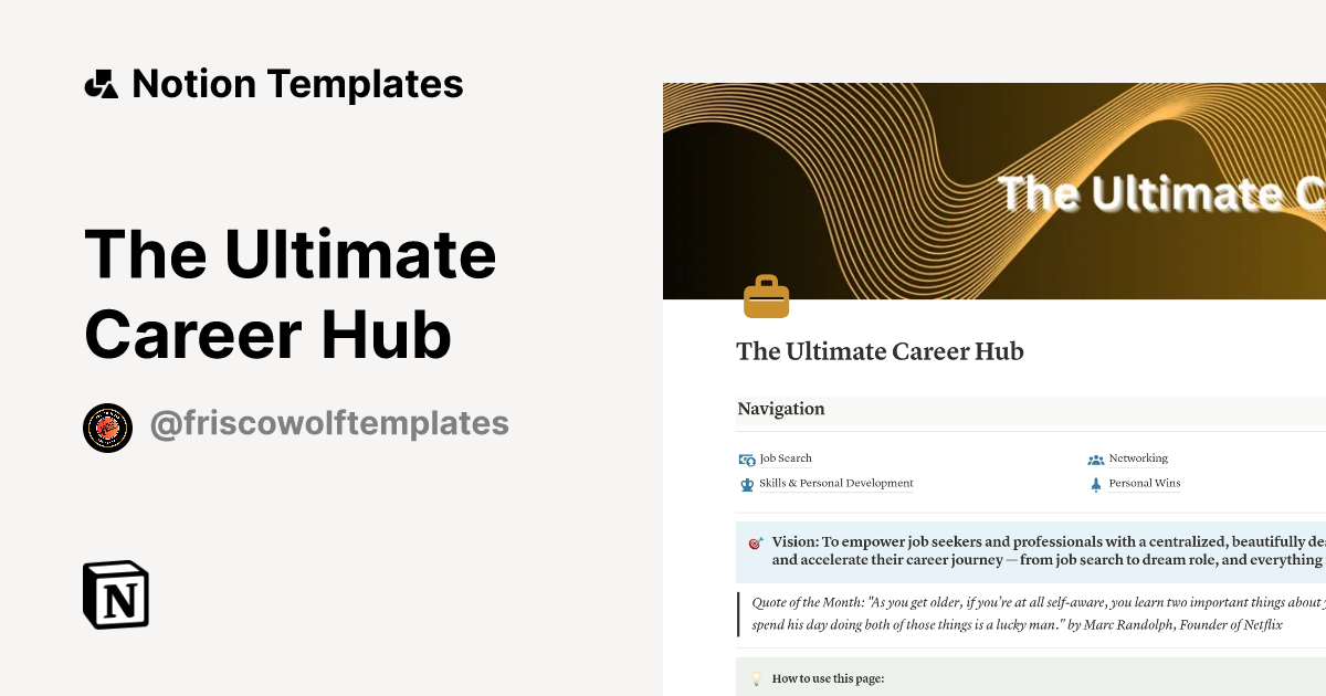 The Ultimate Career Hub Template by Frisco Wolf Templates | Notion ...