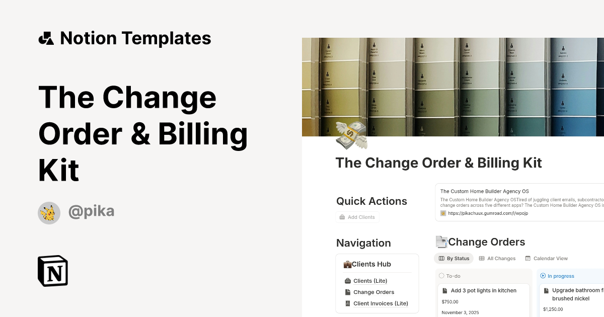 The Change Order & Billing Kit Template by Pika | Notion Marketplace