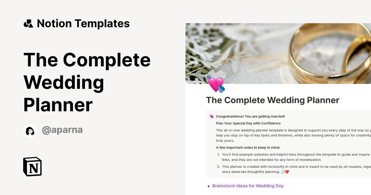The Complete Wedding Planner Template | Notion Marketplace