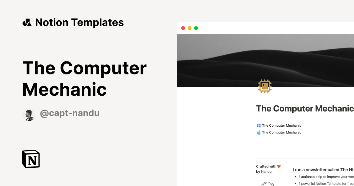 The Computer Mechanic Template by Nandu | Notion Marketplace
