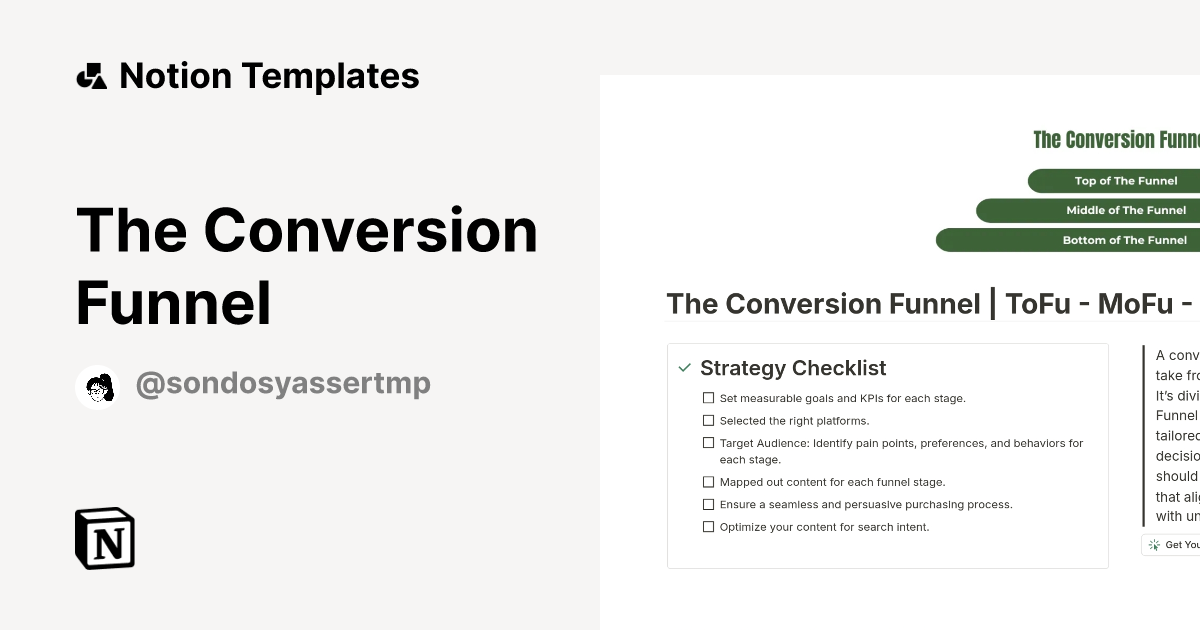 The Conversion Funnel Template by Sondos Yasser | Notion Marketplace